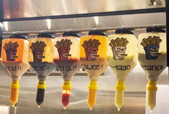 Liquid Dispenser for sauce, soap and liquids - Hanging Gravity Fed System